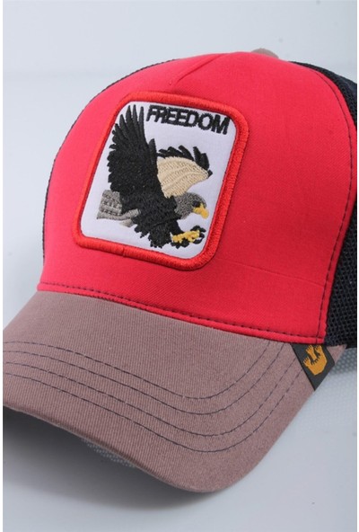 And Gift Kartal Nakışlı Hayvan Figürlü Kırmızı Siyah Şapka