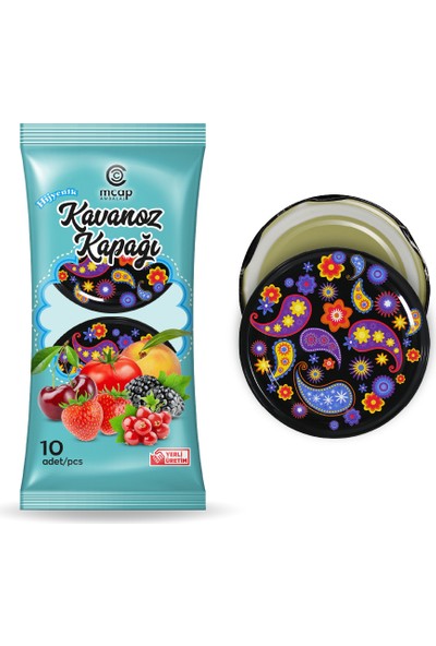 MCAP Desenli Konserve Kavanoz Kapağı - 10 Adet (Standart Boy - 82 Mm)