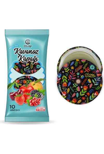 MCAP Desenli Konserve Kavanoz Kapağı - 10 Adet (Standart Boy - 82 Mm)