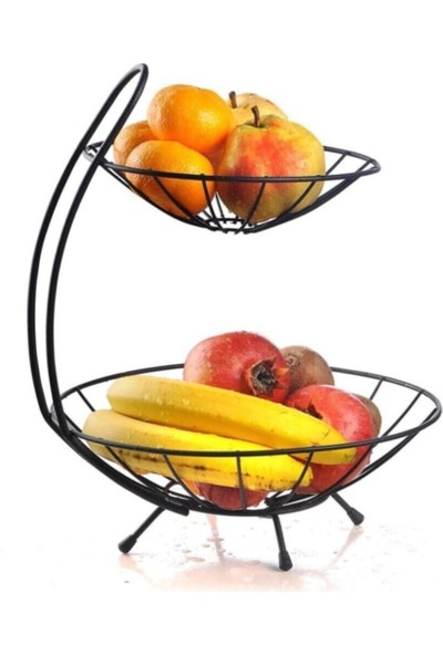 Siyah Renk 2 Katlı Meyvelik 43 cm