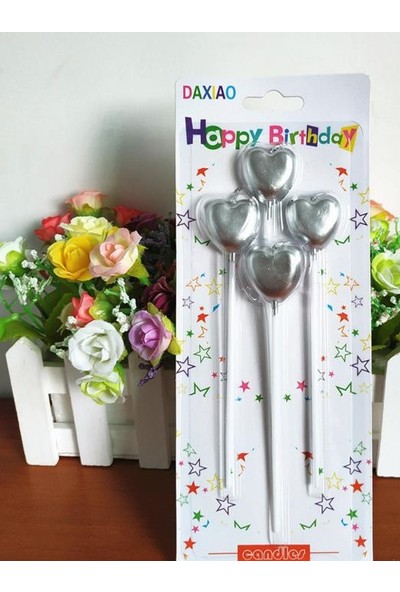 Çubuklu Metalize Kalpli Doğum Günü Mumu Çubuklu Metalize Kalpli Doğum Günü Mumu
