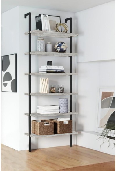 Dekoratif Tasarım 6 Katlı Duvara Monte Kitaplık, Ev Rafı
