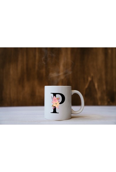Ünsal Design P Harfi Baskılı Seramik Kahve Çay Kupası Ünsal Design P Harfi Baskılı Seramik Kahve Çay Kupası