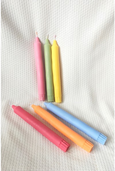 Doğal Soya Wax Döküm, Rengarenk Kalem Mum, Şamdanlık Mumu, 6 Adet
