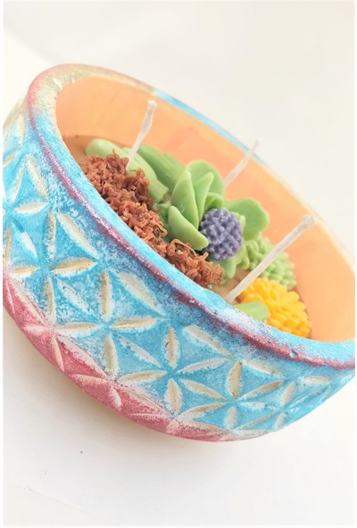 Yaşam Çiçeği Tasarım Beton Mumluktda, Doğal Soya Mumu