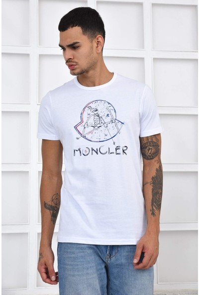 Moncler Erkek Desenli T-Shirt-Beyaz