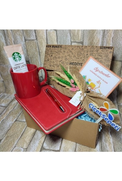 Öğretmene Hediye Seti, Çiçek Buketi, Ajanda, Kahve Kupası