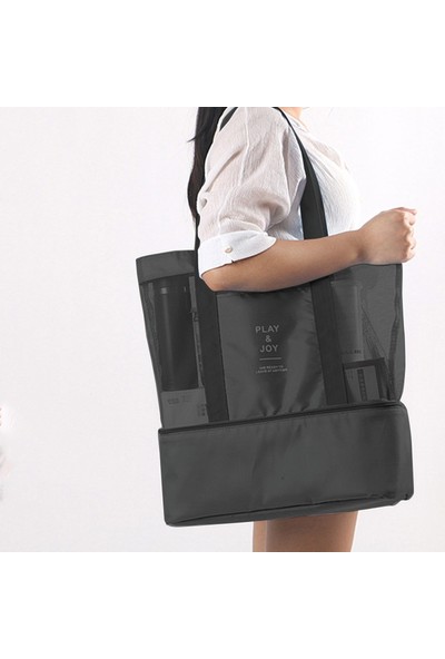 Generic Çift Katlı Örgü Spor Duffel Plaj Piknik Omuz Çantası Siyah (Yurt Dışından)