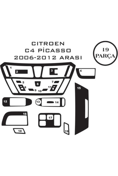 Carat Citroen C4 05-11 Picasso 19 Parça Konsol Maun Kaplama Siyah Carat Citroen C4 05-11 Picasso 19 Parça Konsol Maun Kaplama Siyah