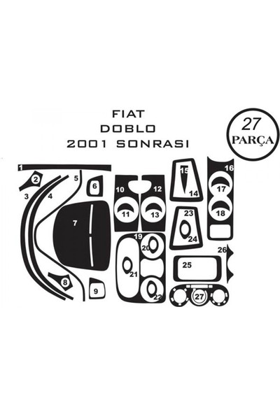 Carat Fiat Doblo 00-09 27 Parça Konsol Maun Kaplama Siyah Carat Fiat Doblo 00-09 27 Parça Konsol Maun Kaplama Siyah