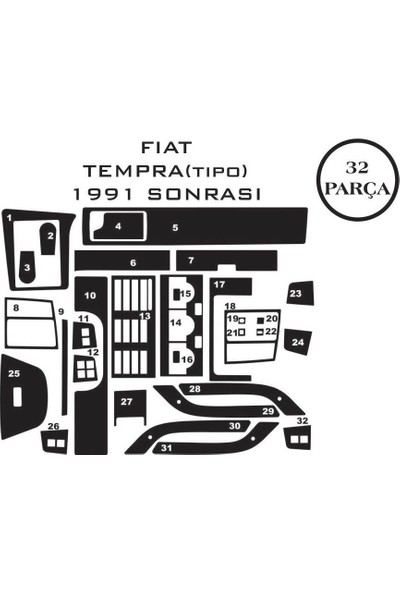 Carat Fiat Tempra 90-99 32 Parça Konsol Maun Kaplama Siyah Carat Fiat Tempra 90-99 32 Parça Konsol Maun Kaplama Siyah