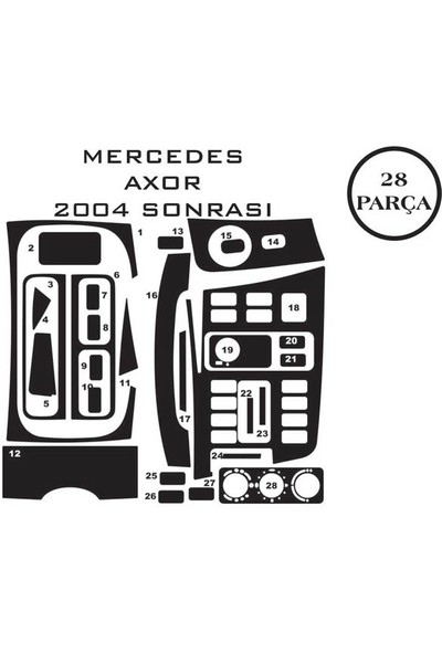 Carat Mercedes Kamyon Axor 04- 28 Parça Konsol Maun Kaplama Gümüş Carat Mercedes Kamyon Axor 04- 28 Parça Konsol Maun Kaplama Gümüş