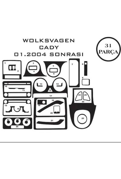 Carat Volkswagen Caddy 04-17 31 Parça Konsol Maun Kaplama Karbon Carat Volkswagen Caddy 04-17 31 Parça Konsol Maun Kaplama Karbon