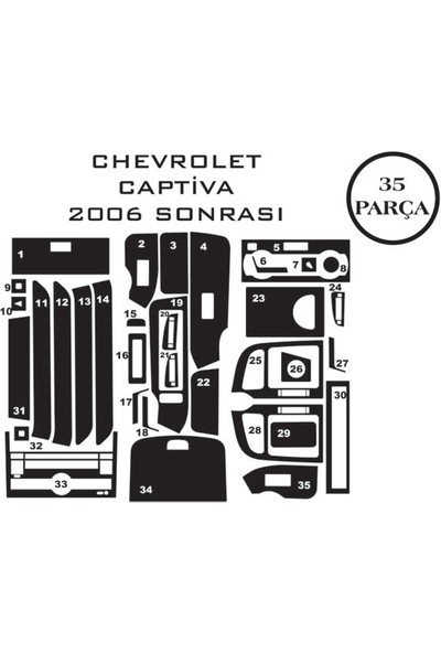 Carat Chevrolet Captiva 11-16 35 Parça Konsol Maun Kaplama Gümüş Carat Chevrolet Captiva 11-16 35 Parça Konsol Maun Kaplama Gümüş