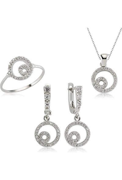 Gumush Gümüş Beyaz Taşlı Bayan Set