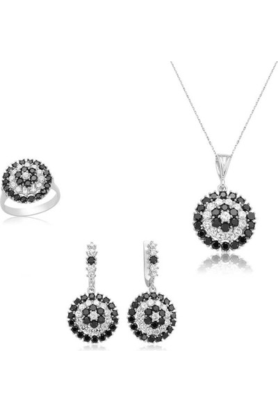 Gumush Gümüş Siyah Çiçek Bayan Set