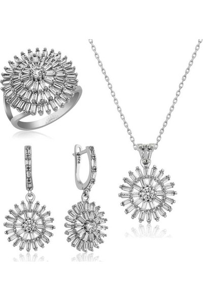 Gumush Gümüş Baget Taşlı Bayan Set Gumush Gümüş Baget Taşlı Bayan Set