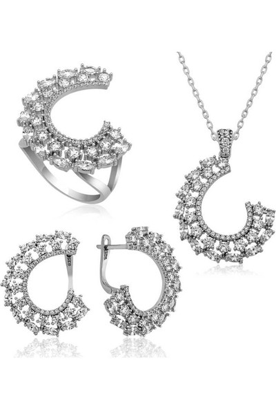 Gumush Gümüş Markiz Taşlı Bayan Set