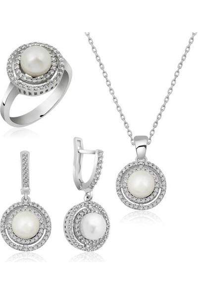 Gumush Gümüş Incili Yuvarlak Bayan Set
