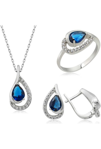 Gumush Gümüş Mavi Drop Bayan Set