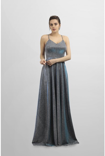 Parıltı Sırtı Ipli Abiye Petrol