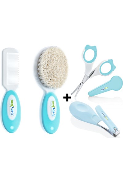 Baby Jem 3'lü Bebek Bakım Seti Fırça Tarak+ Çıtçıt Makas+ Kılıflı Makas