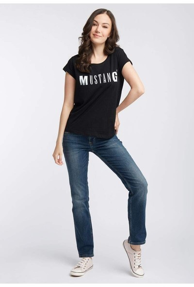 Mustang Baskılı Kadın Tişört - Siyah