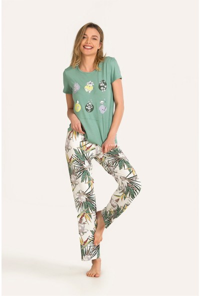 NBB Çağla Yeşili Lovely Blossoms Viskon Pijama Takımı 67195 NBB Çağla Yeşili Lovely Blossoms Viskon Pijama Takımı 67195