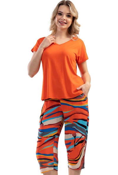 Vienetta Kadın Dokuma Yarasa Kol Normal Beden Oranj Kapri