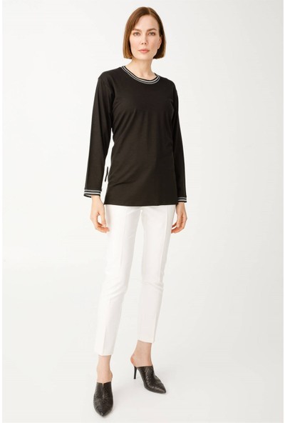 Ribanalı Uzun Kollu Bluz-Siyah