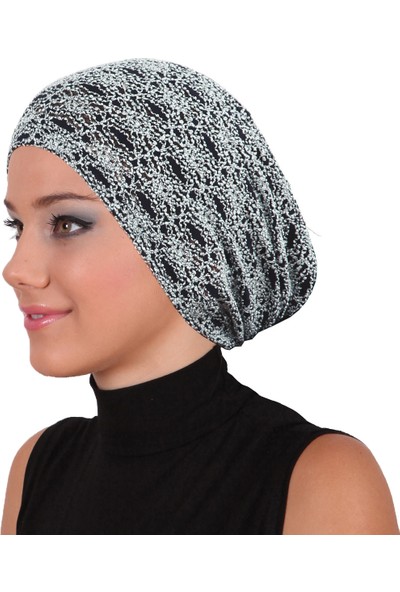 Fidan Bone Buklet Sade Lacivert-Gri Hazır Türban Tesettür Bone