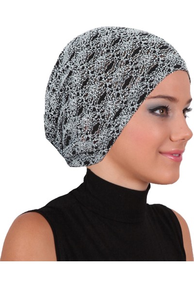 Fidan Bone Buklet Sade Siyah-Gri Hazır Türban Tesettür Bone