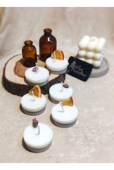 Atölye Merdiven 6'lı Dekoratif Beton Tasarım Tealight Portakal-Gül