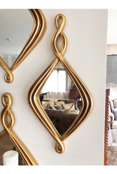 Peramari Dekoratif Damla Ayna Burgulu Polyesyer Lüks Salon Duvar Dekor Ayna 4 Lü Modeli