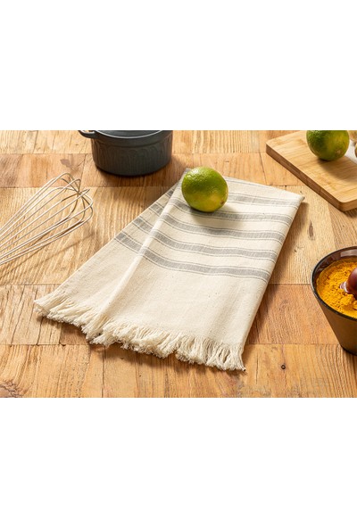 English Home Organic Striped Pamuk Kurulama Bezi 40 x 60 Gri