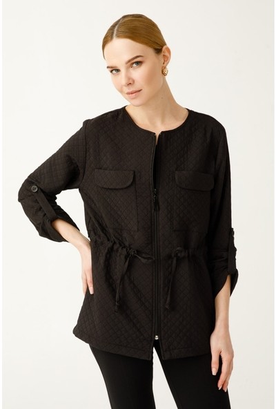 On Triko Fermuarlı Kapitone Kadın Ceket