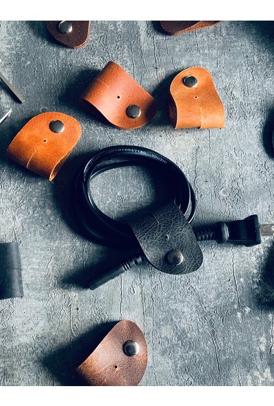 Bretya 4 Adet Hakiki Deri Büyük Boy Kablo Tutucu - Antrasit