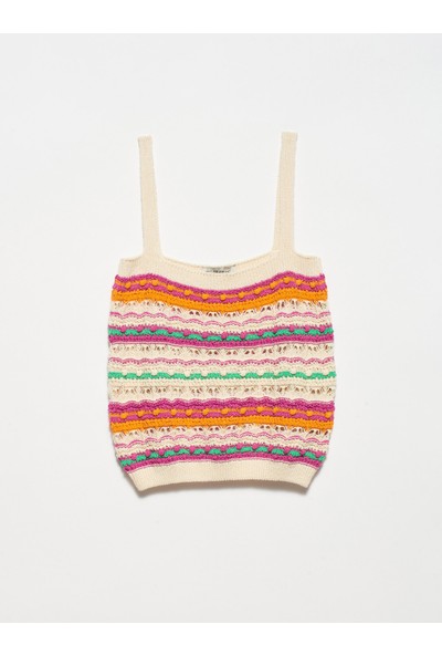 Dilvin 10149 Askılı Çizgili Triko Atlet-Ahududu