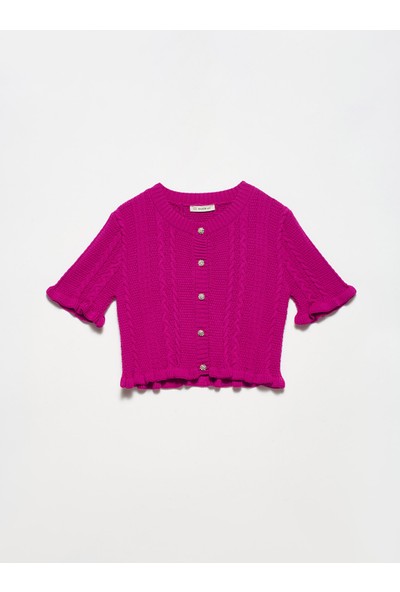 Dilvin 60115 Bisiklet Yaka Kısa Kol Triko Hırka-Ahududu