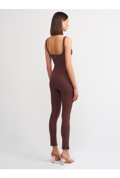 Dilvin 7019 Yüksek Bel Tayt-Kahve