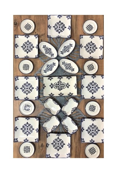 Yiğit Seramik Isırgan 8 Kişilik Kare Model 25 Parça Çay Tabaklı Kahvaltı Takımı