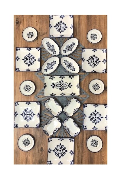 Yiğit Seramik Isırgan 6 Kişilik Kare Model 21 Parça Çay Tabaklı Kahvaltı Takımı