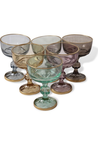 Çavdar Group 6 Lı Yaldızlı Renkli Dondurma Kasesi- Ayaklı Cup Kase Takımı