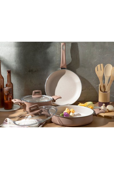 Olea Granit 5 Parça Tencere Seti 20-26-26 Cm Gül Kurusu Olea Granit 5 Parça Tencere Seti 20-26-26 Cm Gül Kurusu