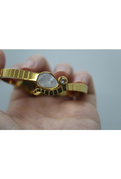 Gold Yılan Detaylı Çelik Bileklik