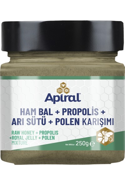 Apiral Ham Bal + Propolis + Arı Sütü + Polen Karışımı 250 gr Apiral Ham Bal + Propolis + Arı Sütü + Polen Karışımı 250 gr