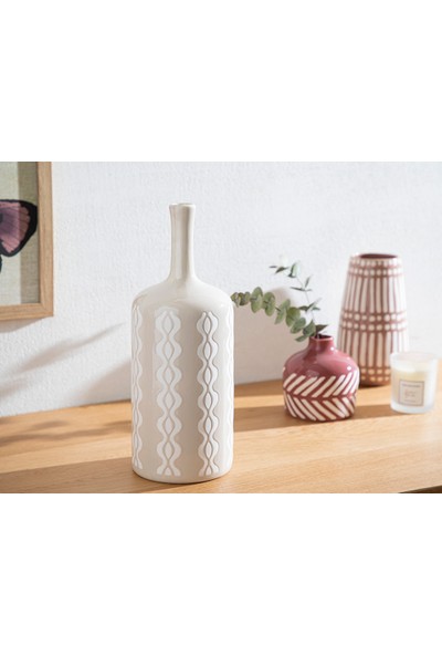 English Home Waves Vazo 13.3X13.3X35 cm Krem