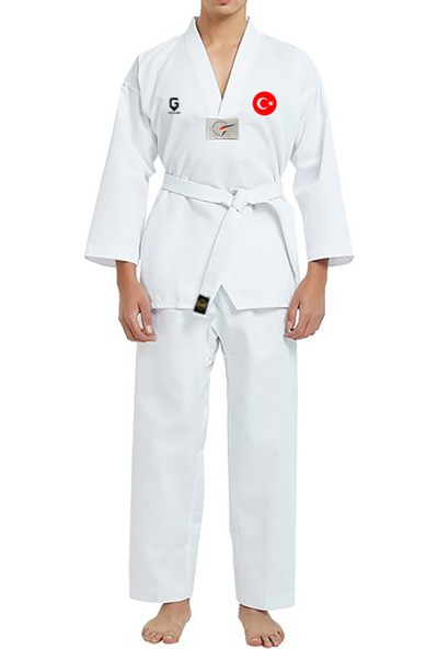 Top Glory Fitilli Beyaz Yaka Baskılı Taekwondo Elbisesi Dobok Top Glory Fitilli Beyaz Yaka Baskılı Taekwondo Elbisesi Dobok