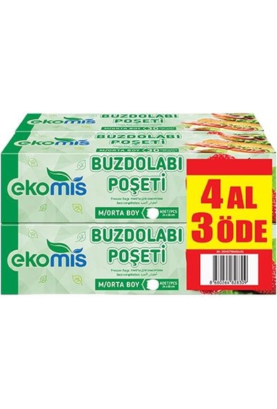 Ekomis Buzdolabı Poşeti 4 Al 3 Öde Orta Boy 24X38 cm 20*4 Adet Ekomis Buzdolabı Poşeti 4 Al 3 Öde Orta Boy 24X38 cm 20*4 Adet