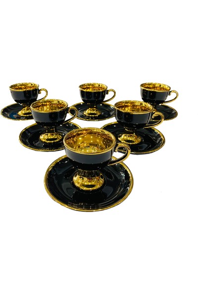 By Como Siyah-Gold Porselen Ayaklı Kahve Fincan Takımı By Como Siyah-Gold Porselen Ayaklı Kahve Fincan Takımı
